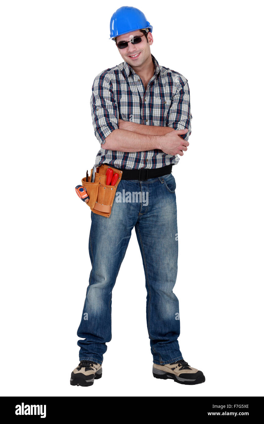 Construction worker wearing sunglasses Stock Photo - Alamy