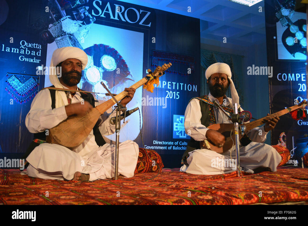 Quetta. 30th Nov, 2015. Musicians play traditional musical instruments ...