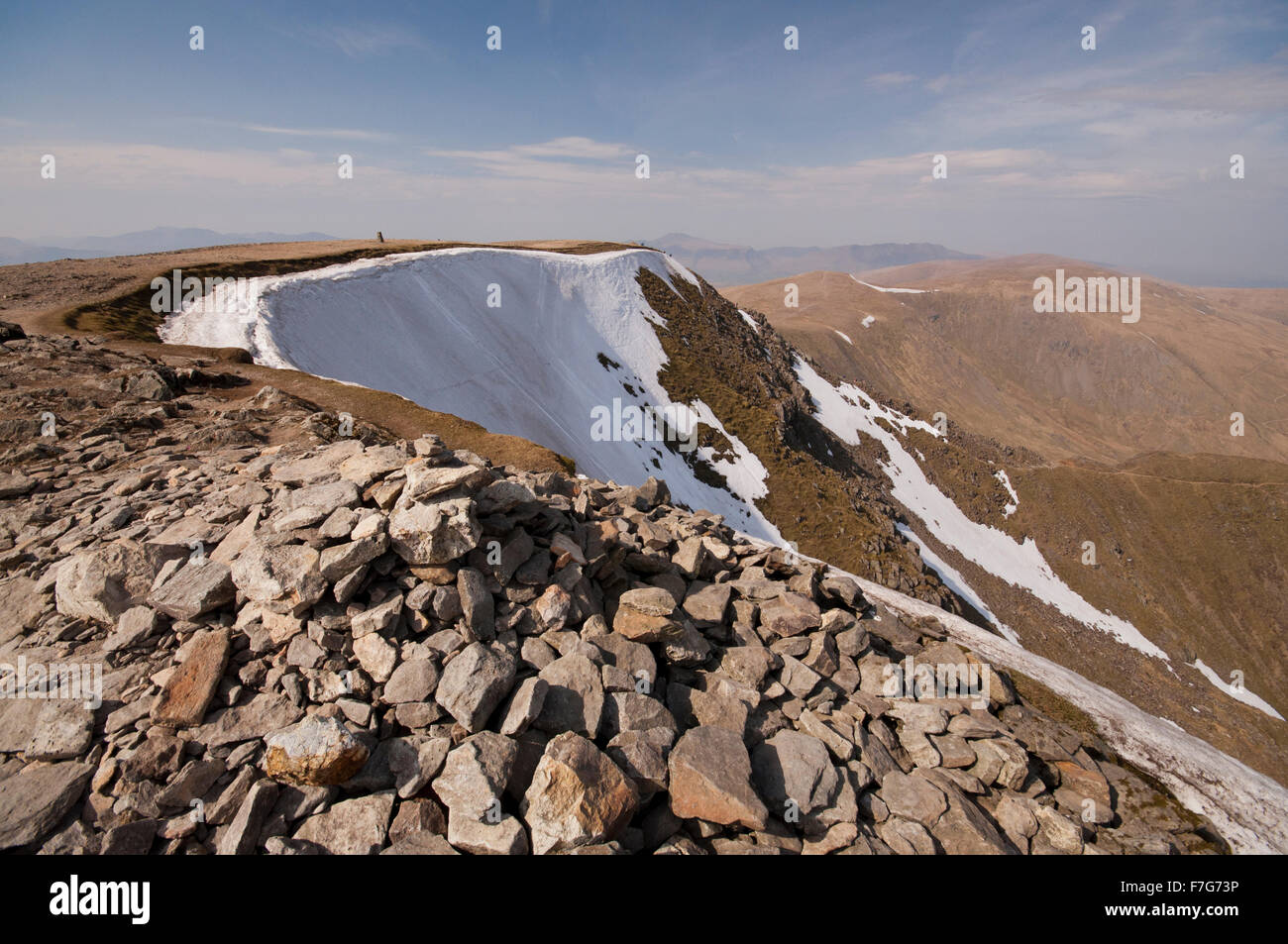 On the Summit of Helvellyn in Lake District National Park. A snow ...