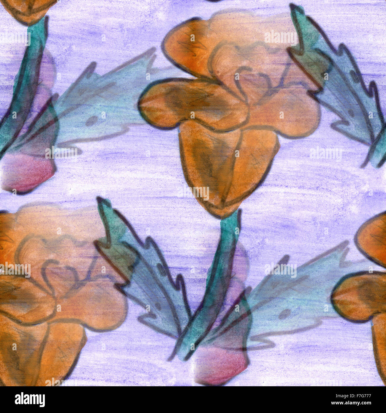 orange rose flower pattern texture watercolor handmade seamless texture ...