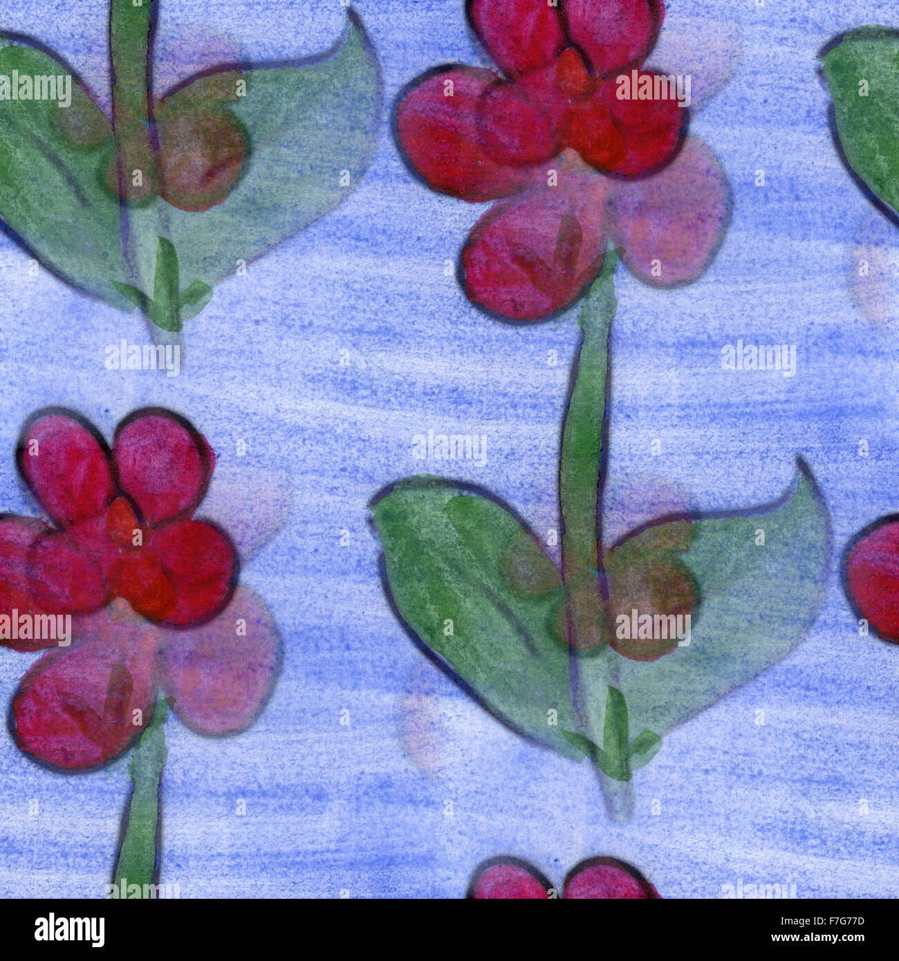 Red Blue flower pattern texture watercolor handmade seamless texture ...