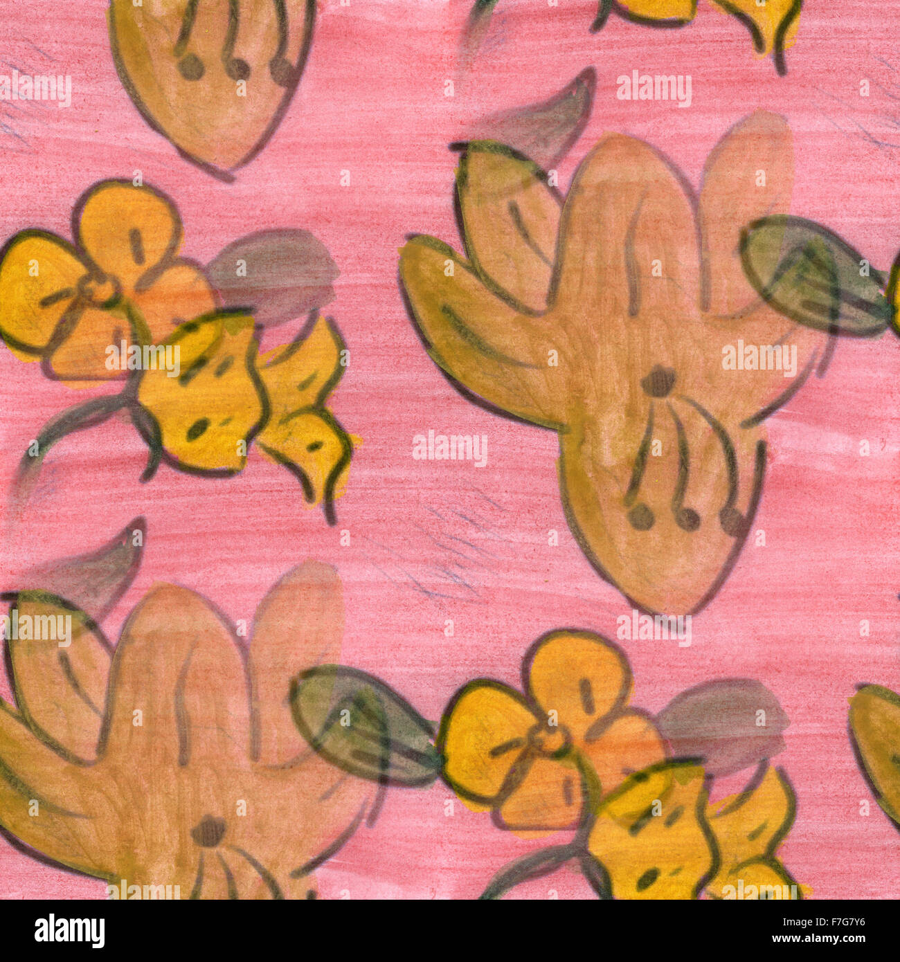 yellow pink flower pattern texture watercolor handmade seamless texture ...