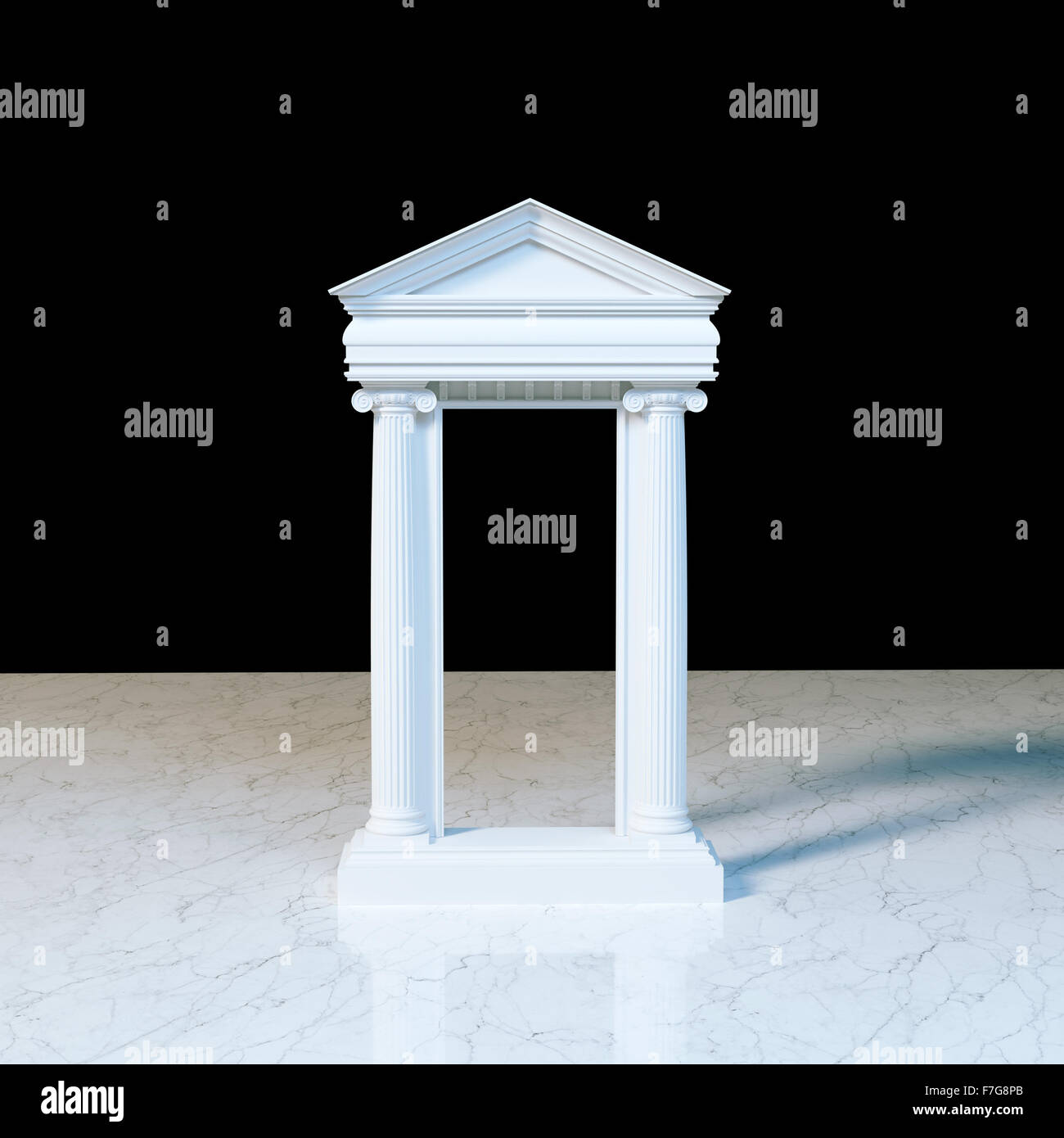 Antique marble temple front with ionic columns on marble. 3d render ...