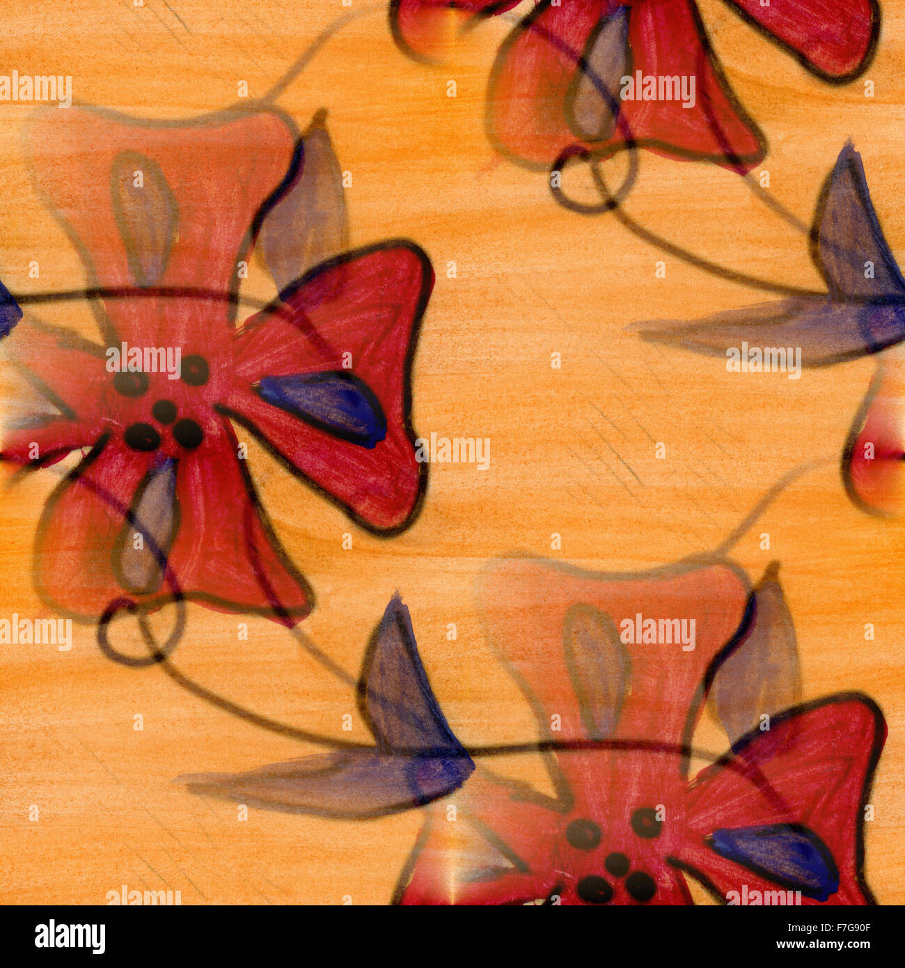 flower pattern texture watercolor handmade red orange seamless texture ...