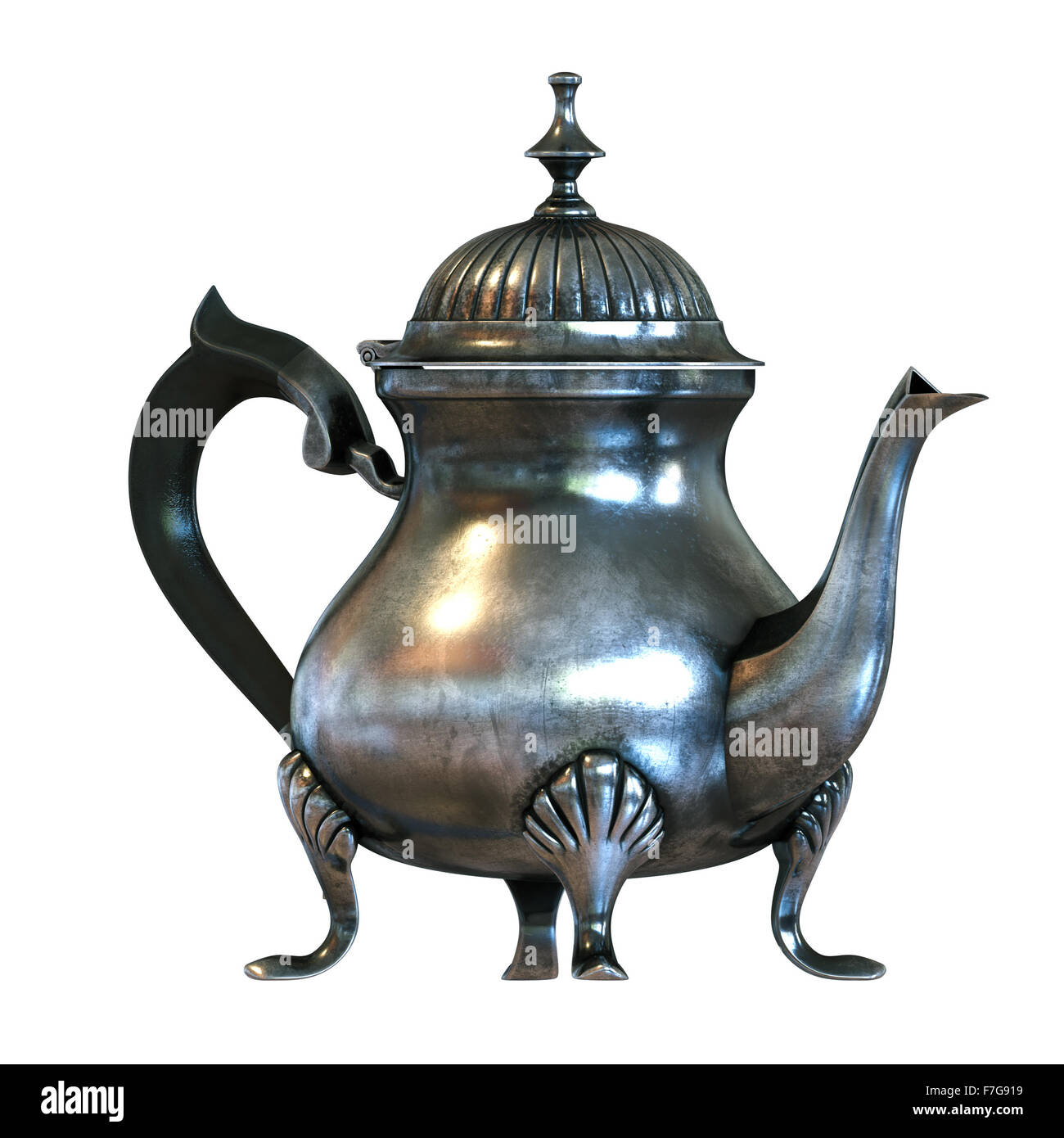 Vintage English style coffee pot isolated on white . Front version. 3D ...