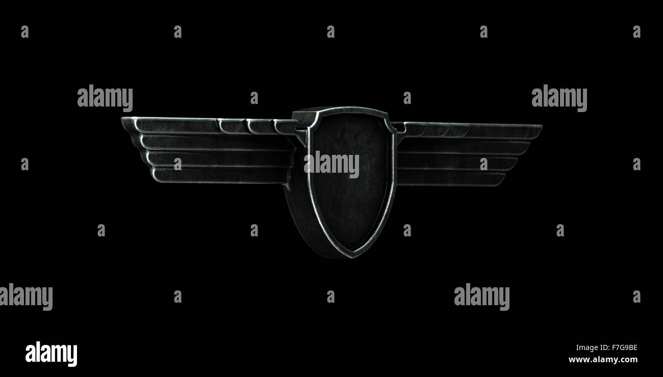 Black metal wings isolated on black background right view. 3d render ...