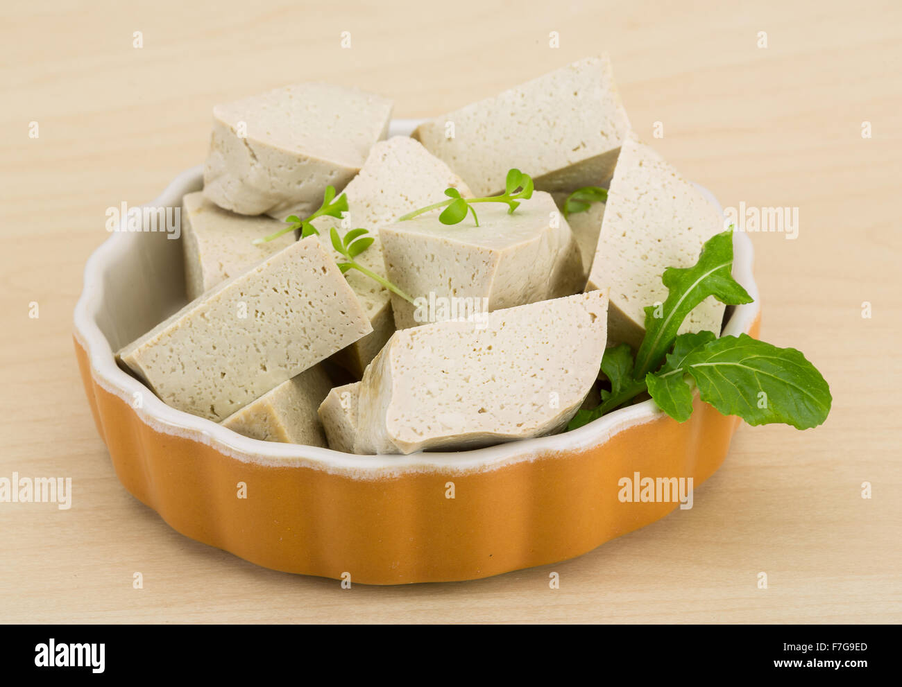 Tofu - soya cheese with herbs on the wood background Stock Photo - Alamy