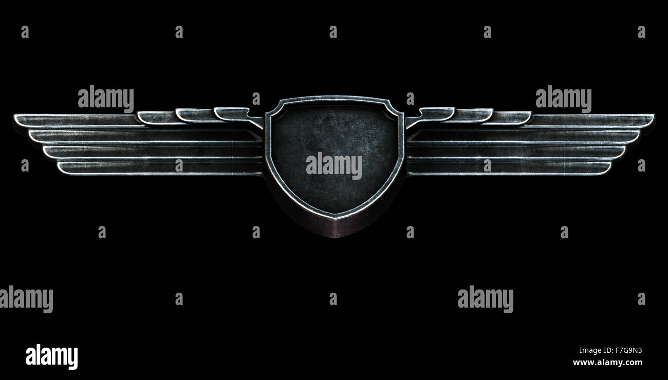 Black metal wings isolated on black background bottom view. 3d render ...