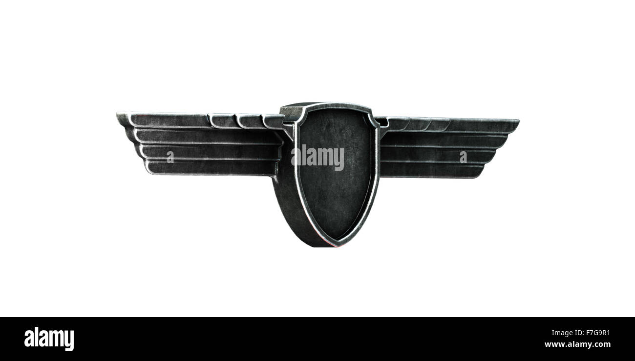 Black metal wings isolated on white background right view. 3d render ...