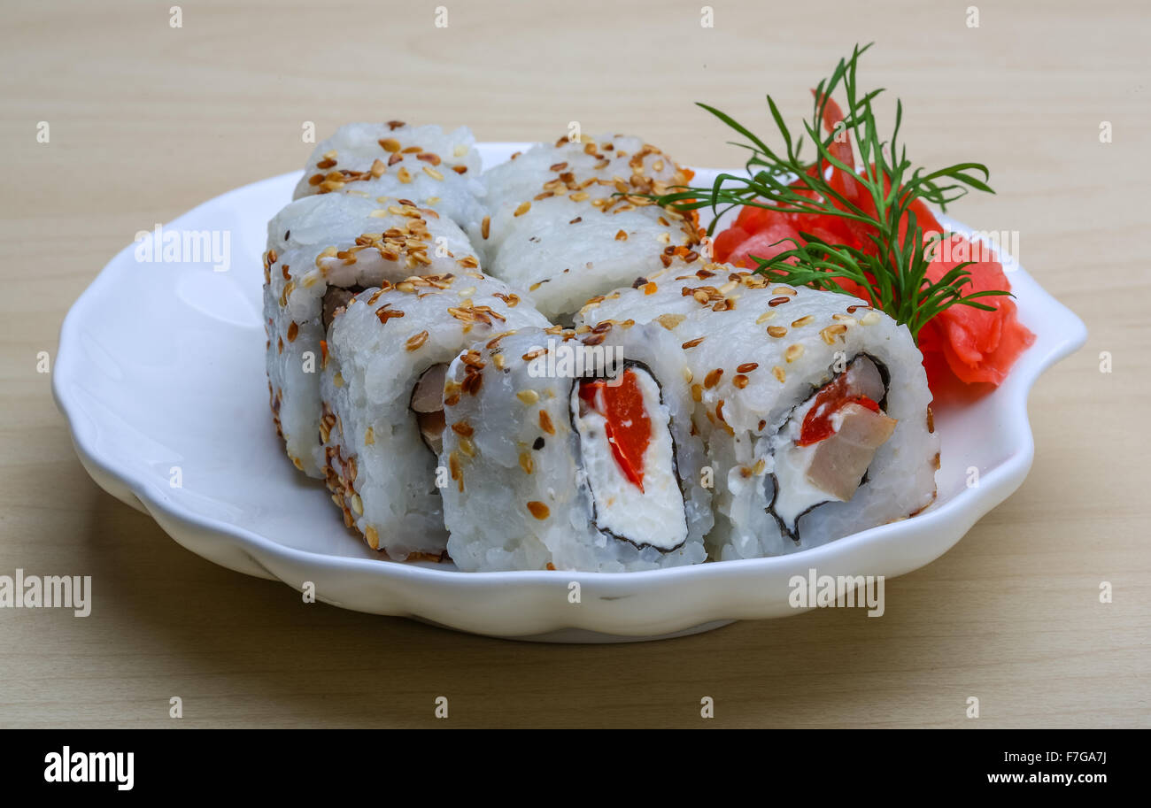 California roll - japan cousine with ginger and vasabi Stock Photo - Alamy