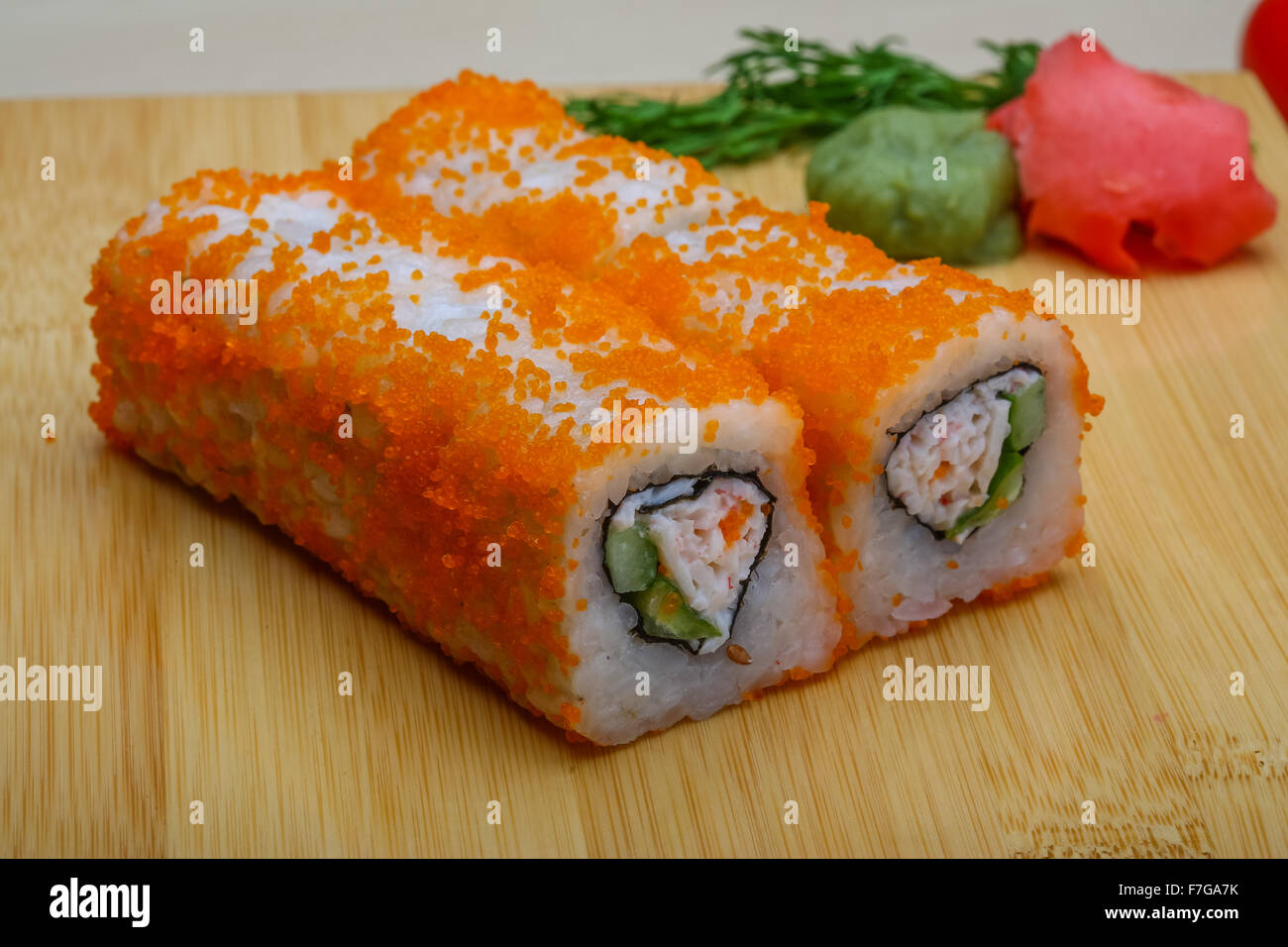 California roll - japan cousine with ginger and vasabi Stock Photo - Alamy