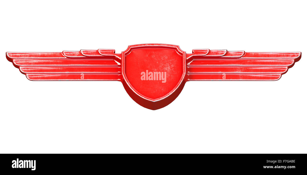 Red painted metal wings isolated on white background bottom view. 3d ...