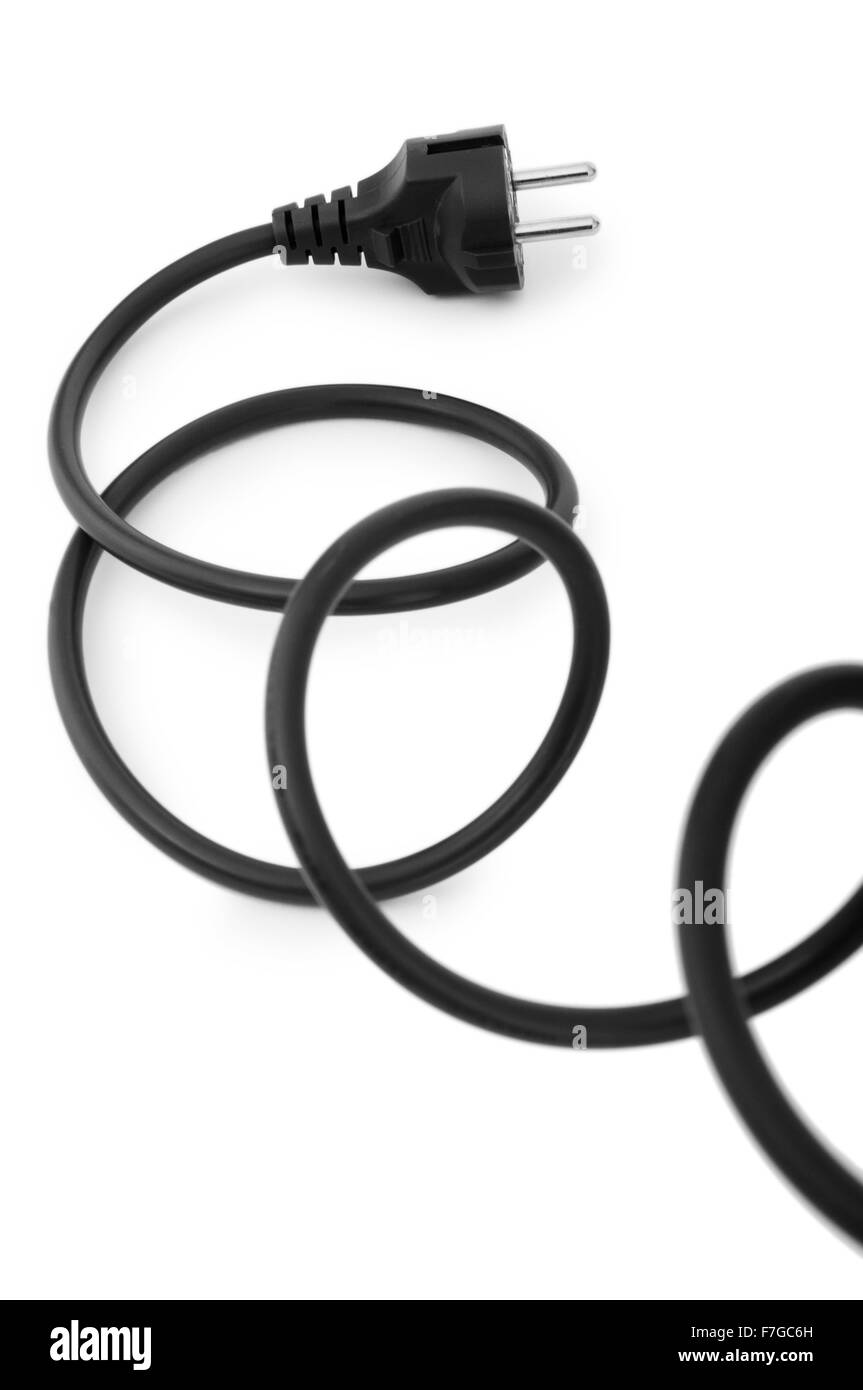 Black electric cable isolated on white Stock Photo - Alamy