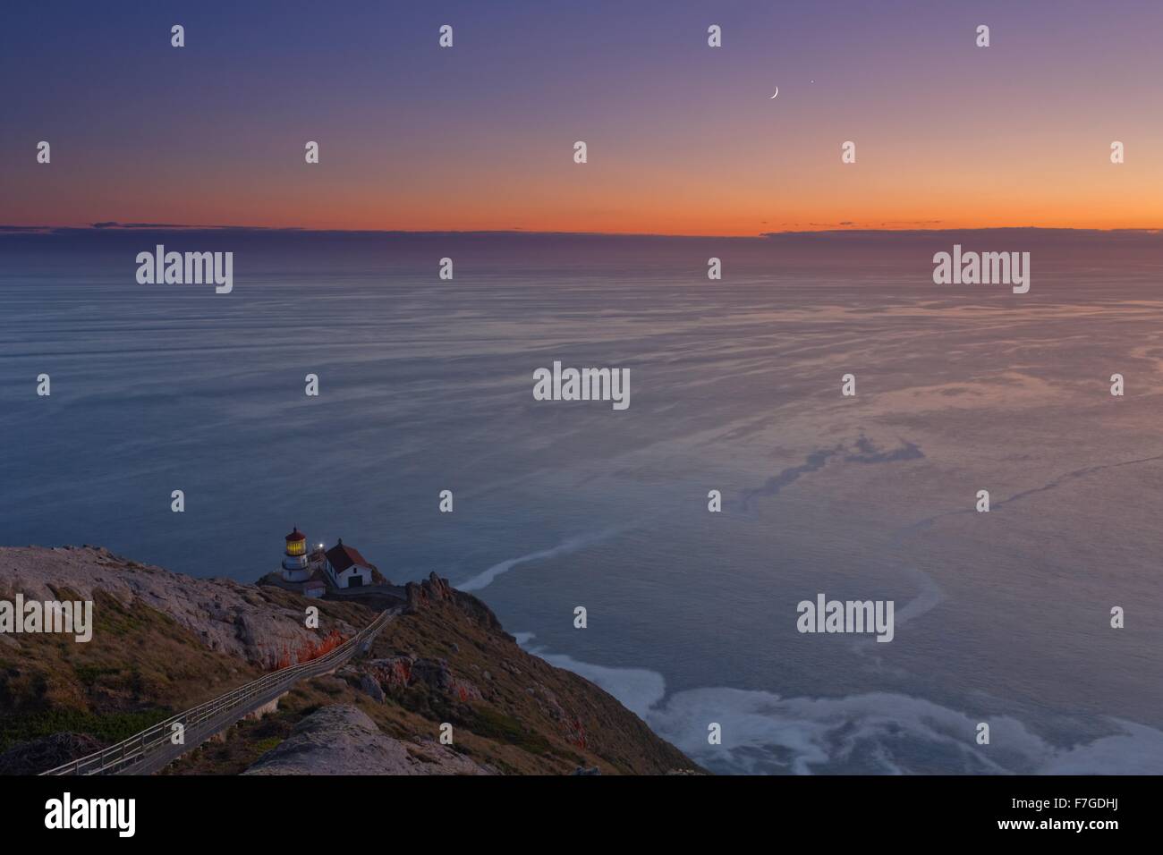 Wide-angle view of the lighthouse at Point Reyes National Seashore at ...