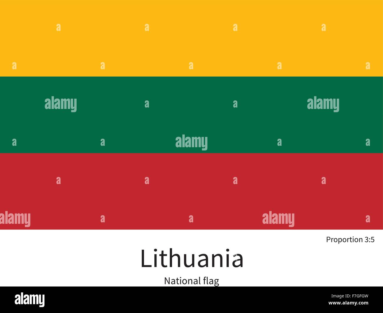 National flag of Lithuania with correct proportions, element, colors ...
