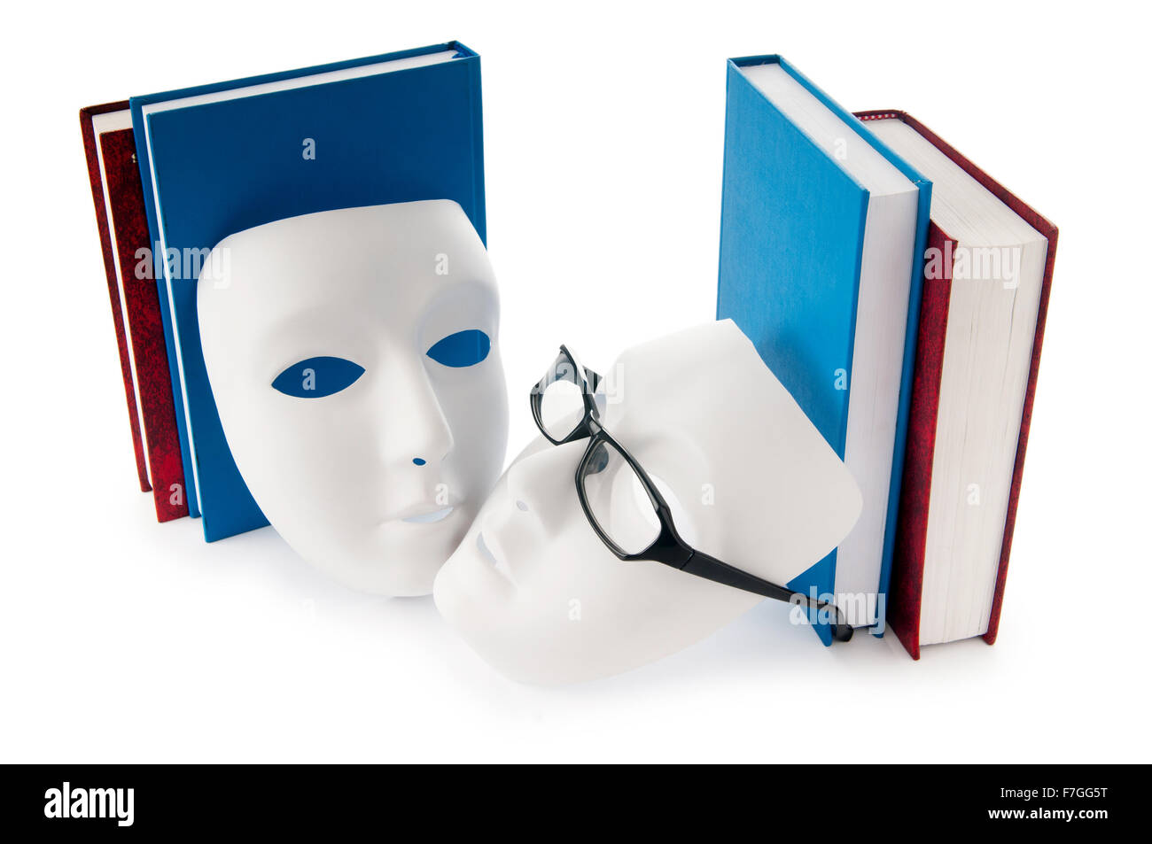 Reading concept with masks, books and glasses Stock Photo - Alamy