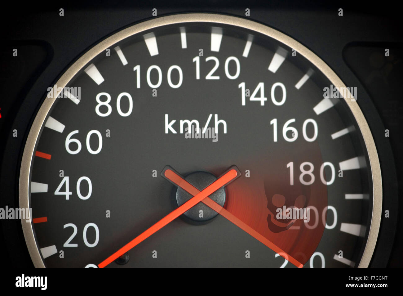 Close up of car speedometer with red arrow Stock Photo - Alamy