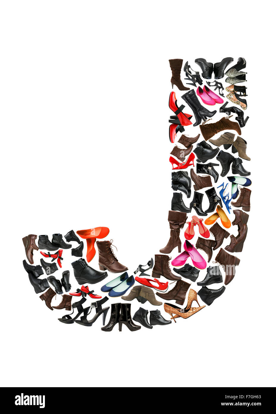 Font made of hundreds of shoes - Letter J Stock Photo - Alamy