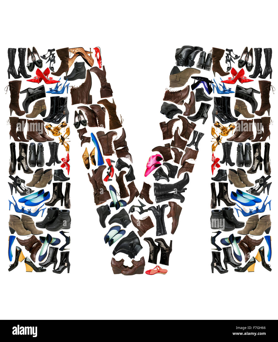 Font made of hundreds of shoes - Letter M Stock Photo - Alamy