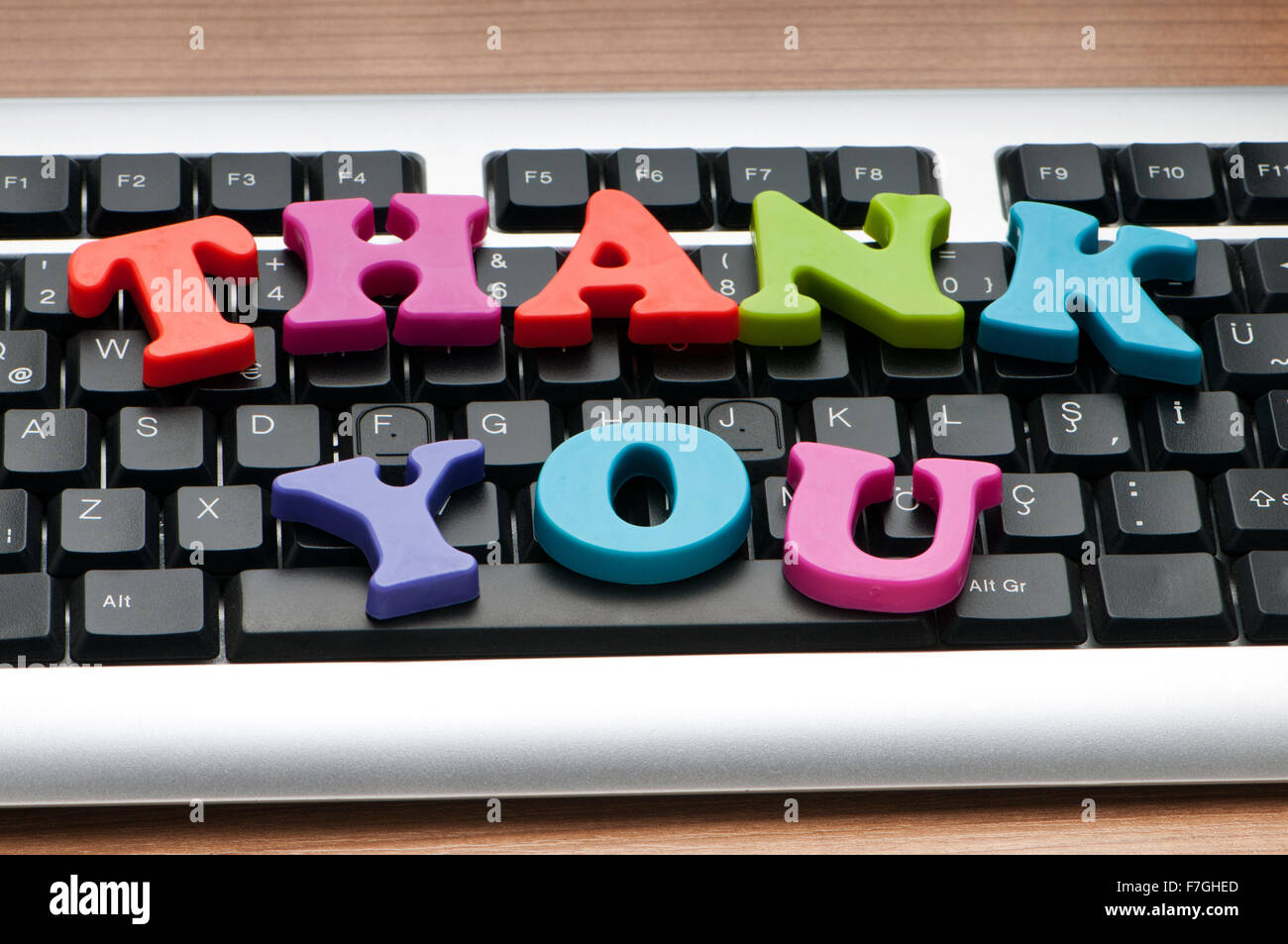 Thank you message on the keyboard Stock Photo - Alamy