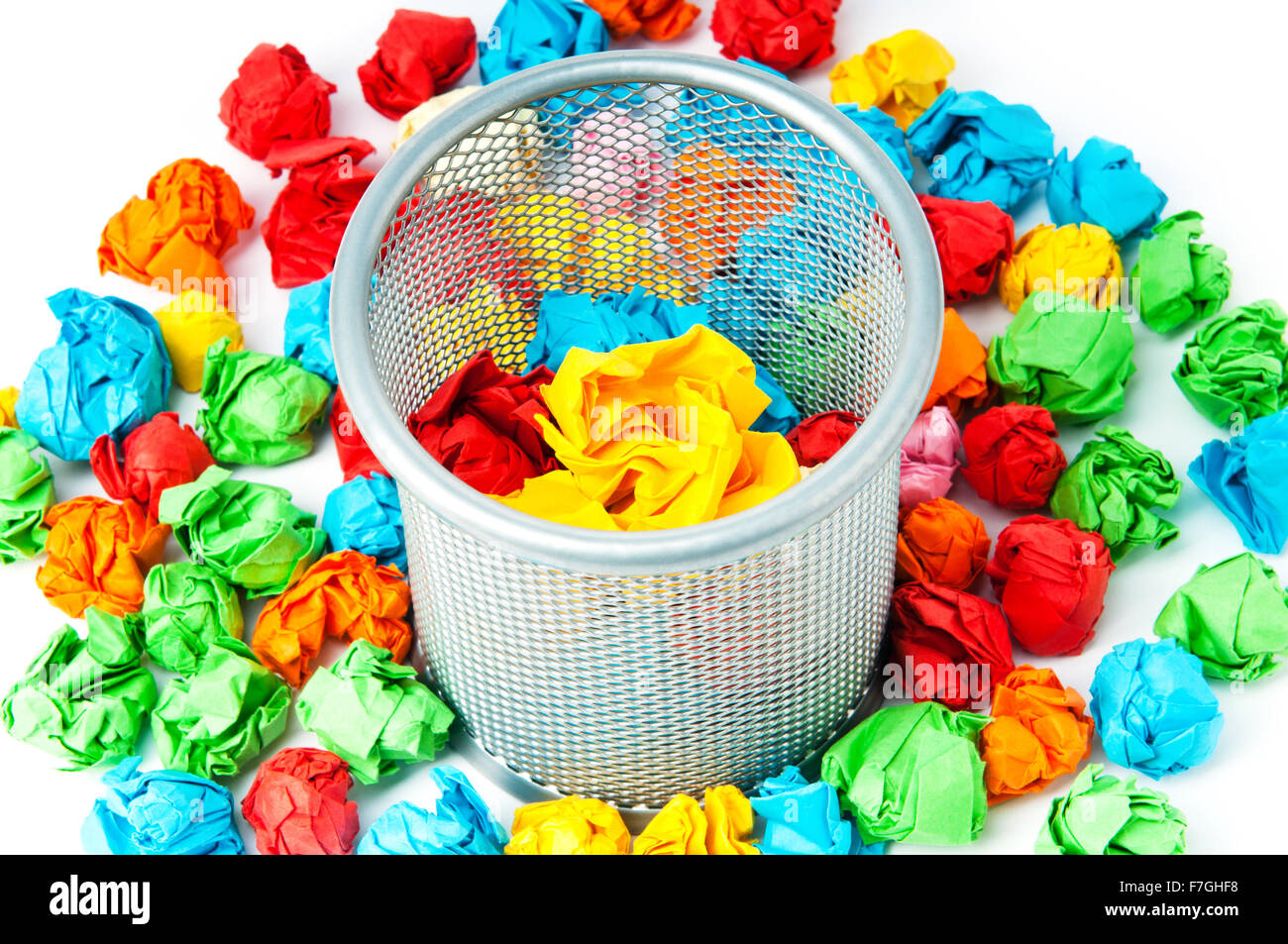 Garbage bin with paper waste isolated on white Stock Photo - Alamy