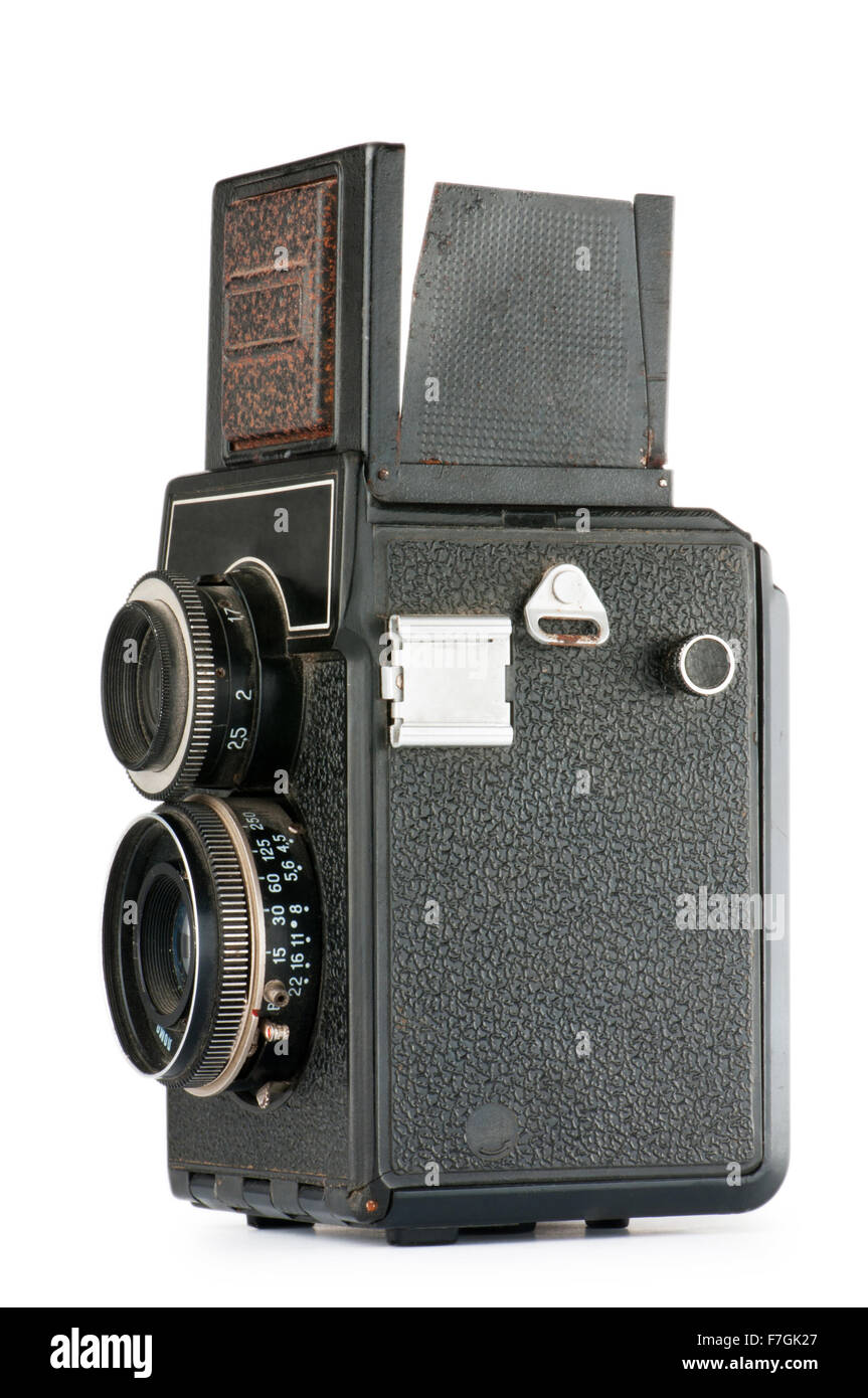 Vintage film camera isolated on white Stock Photo - Alamy
