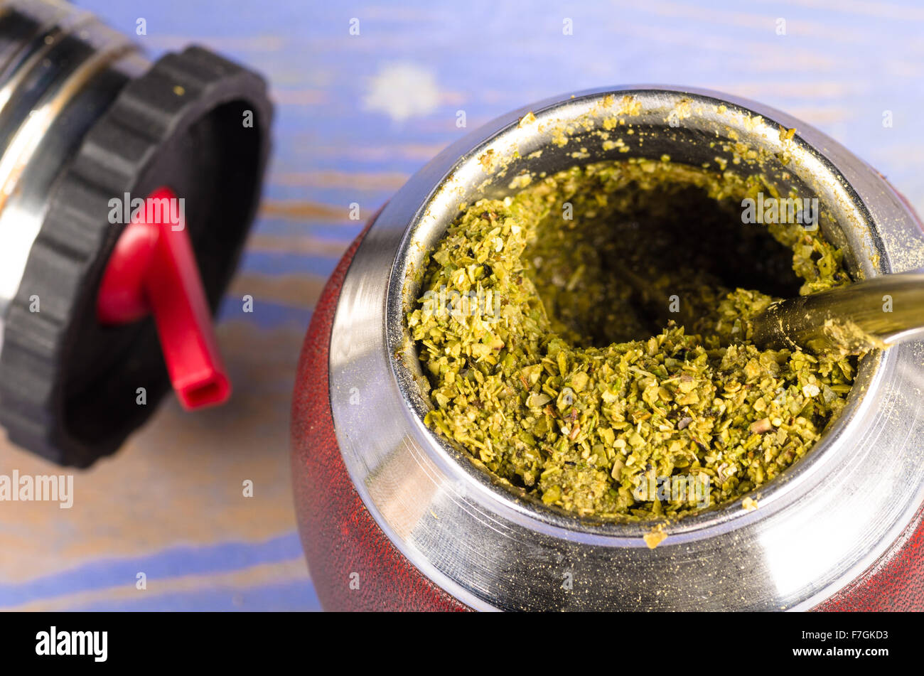 Mate herb brewing in its traditional gourd Stock Photo - Alamy