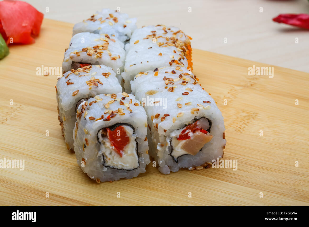 California roll - japan cousine with ginger and vasabi Stock Photo - Alamy