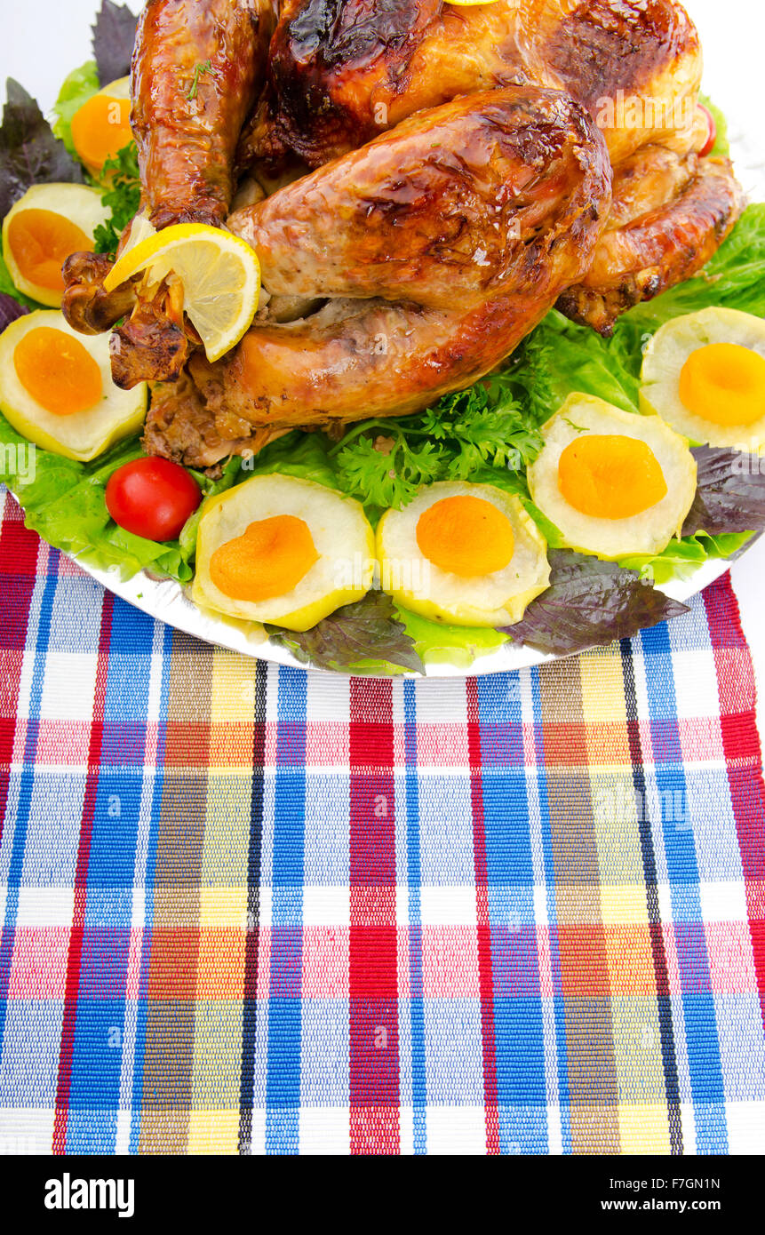 Roasted turkey on the festive table Stock Photo - Alamy
