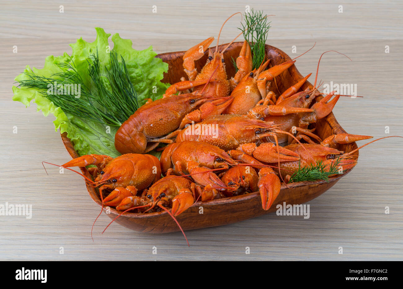 Boiled crayfish in the bowl with dill Stock Photo - Alamy