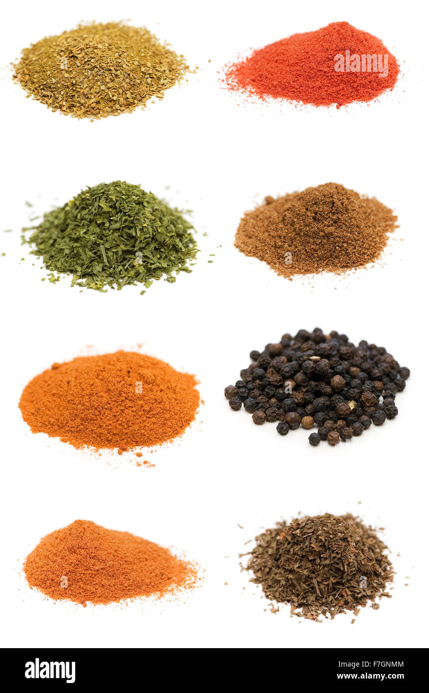 Selection of spices isolated on white Stock Photo - Alamy