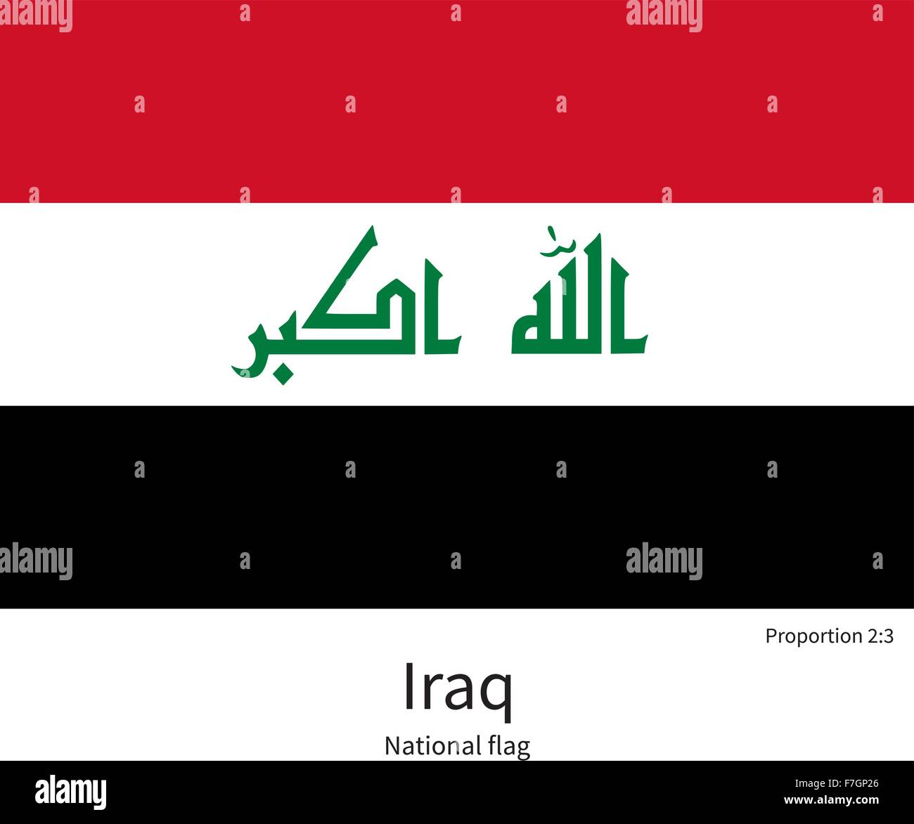 National flag of Iraq with correct proportions, element, colors Stock ...