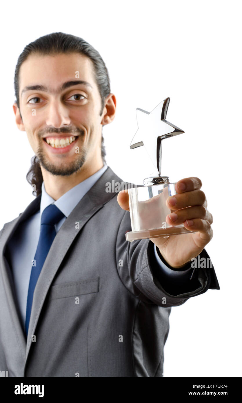 Businessman receiving star award on white Stock Photo - Alamy