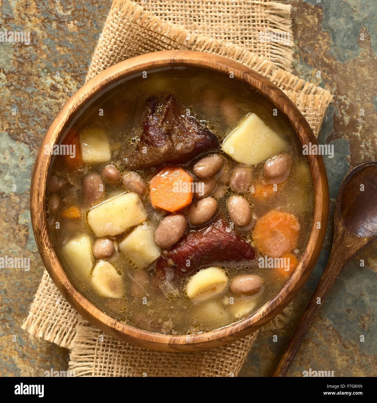 Traditional Hungarian Babgulyas (bean goulash), a soup made of pinto ...