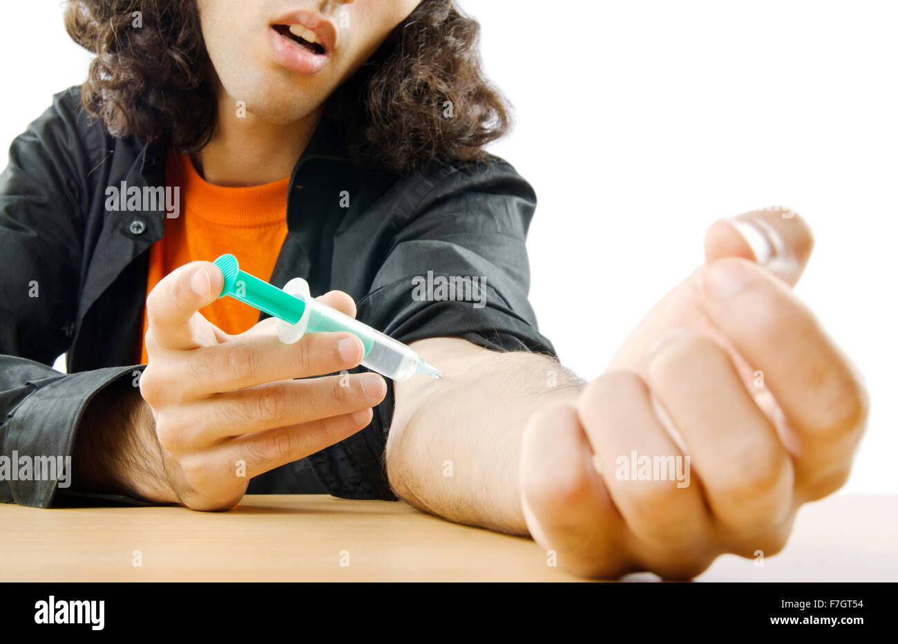 Drug addict during injection Stock Photo - Alamy