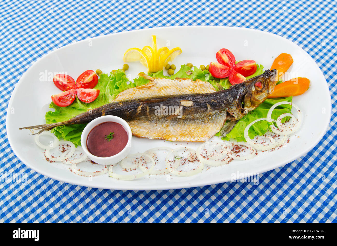 Fried fish in the plate Stock Photo - Alamy