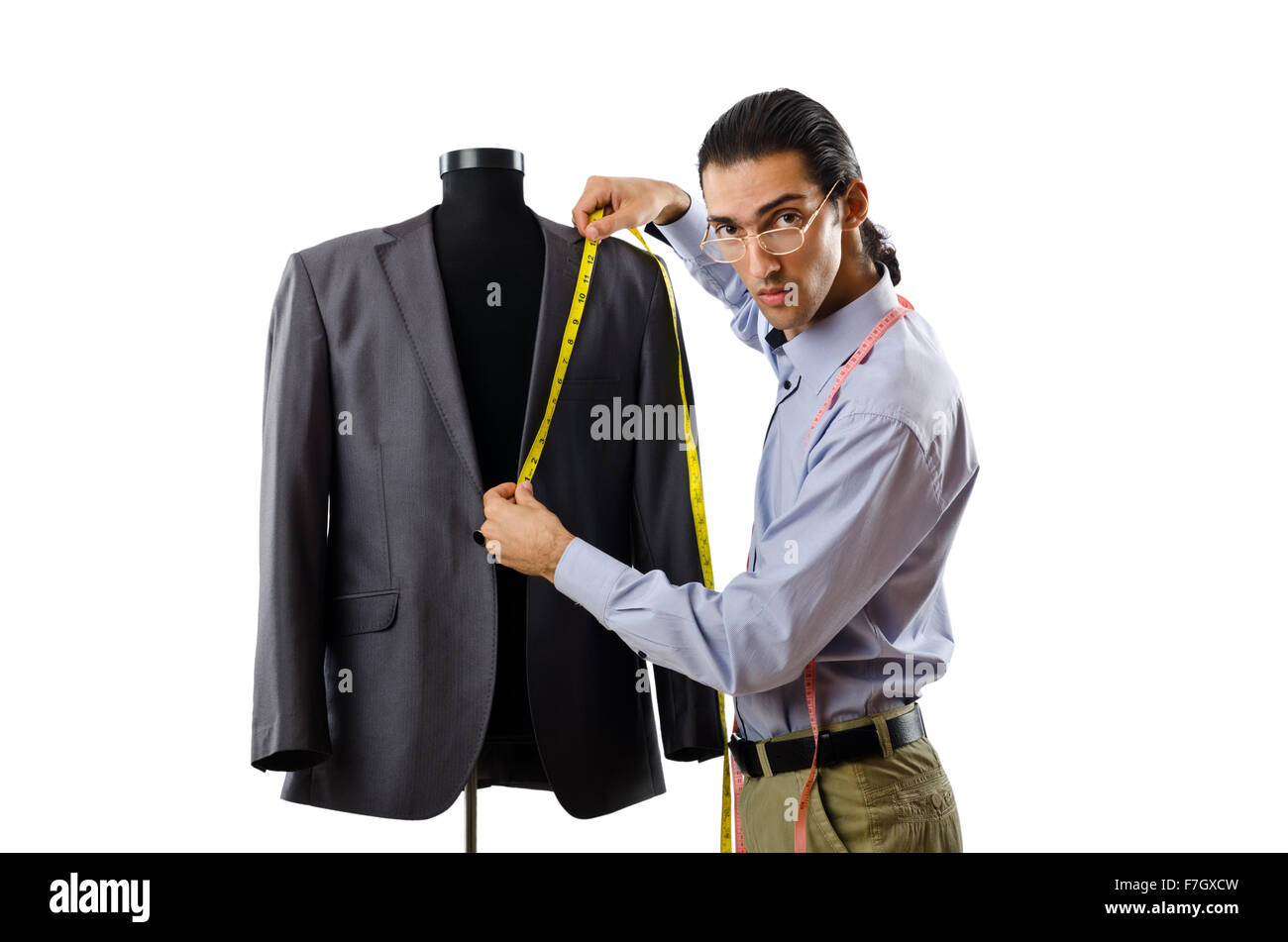 Tailor working isolated on white Stock Photo - Alamy
