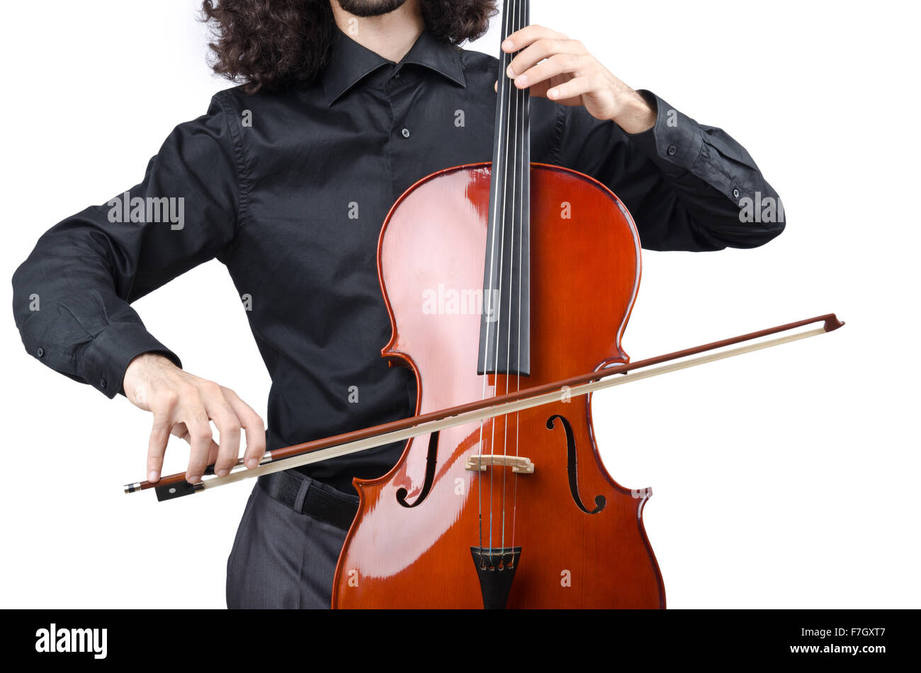 Man playing cello on white Stock Photo - Alamy