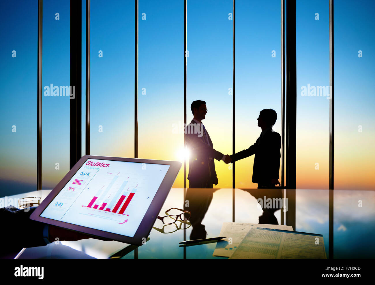 Businessmen Shaking Hands Information Data Shake Concept Stock Photo ...