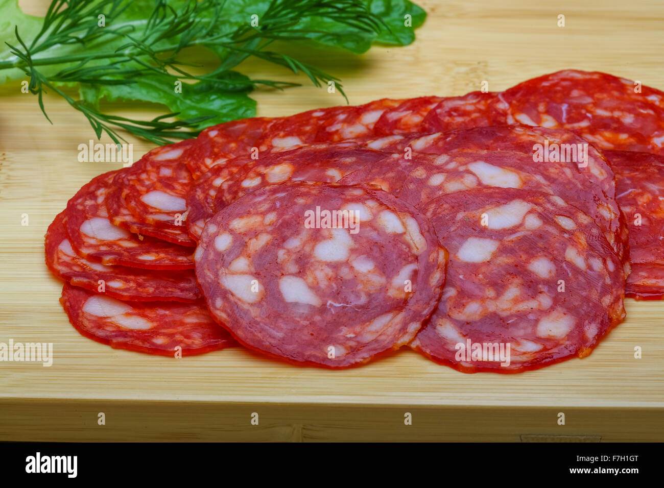 Chorizo sausage - spanish salami on the wood background Stock Photo - Alamy