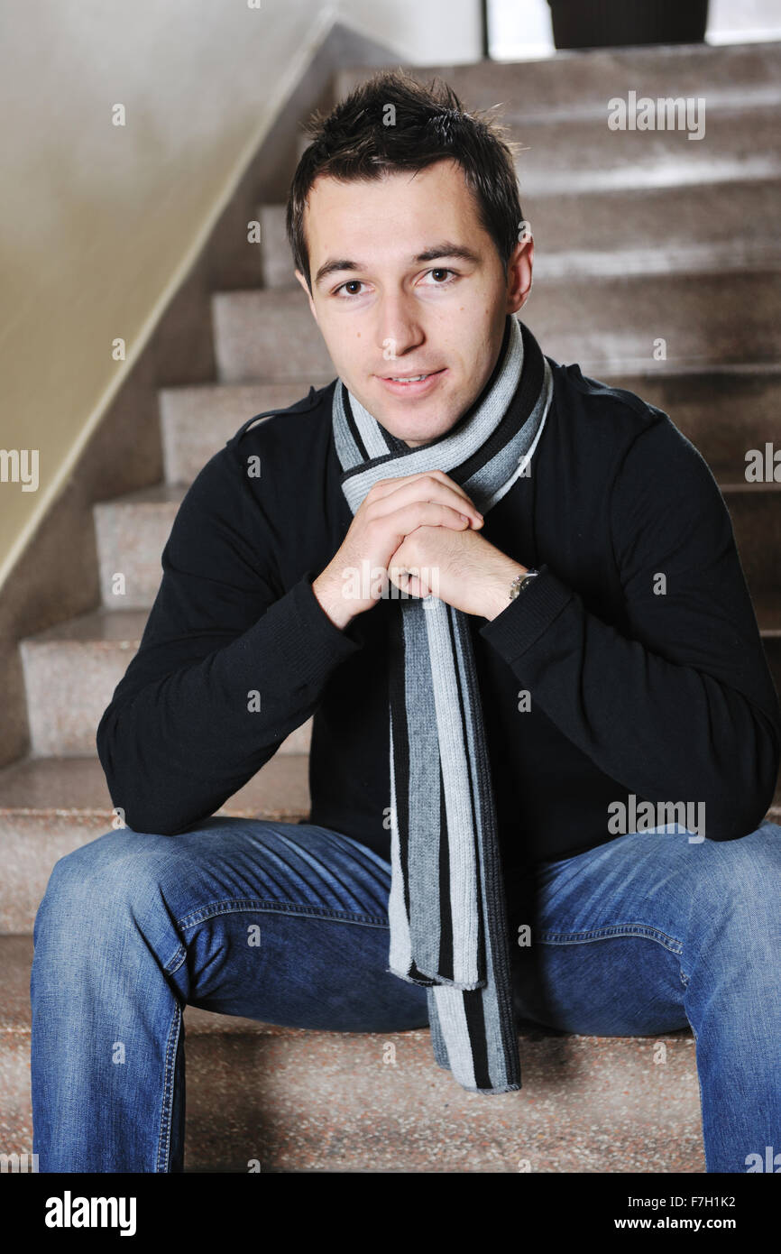 happy young student boy posing at university school classroom Stock ...