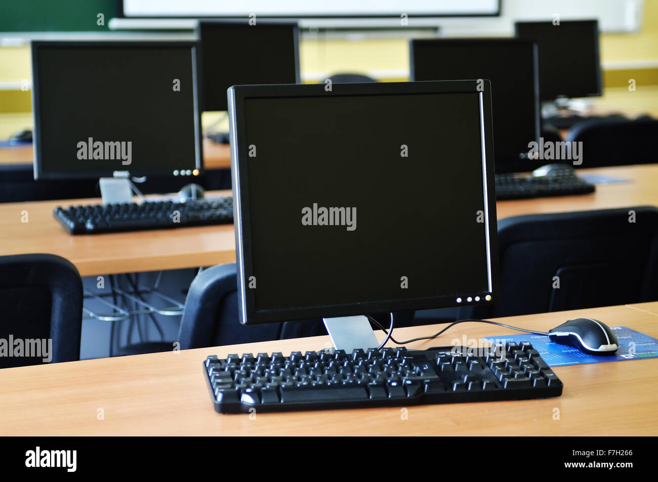 brand new computer with tft monitor in modern classroom at school Stock ...