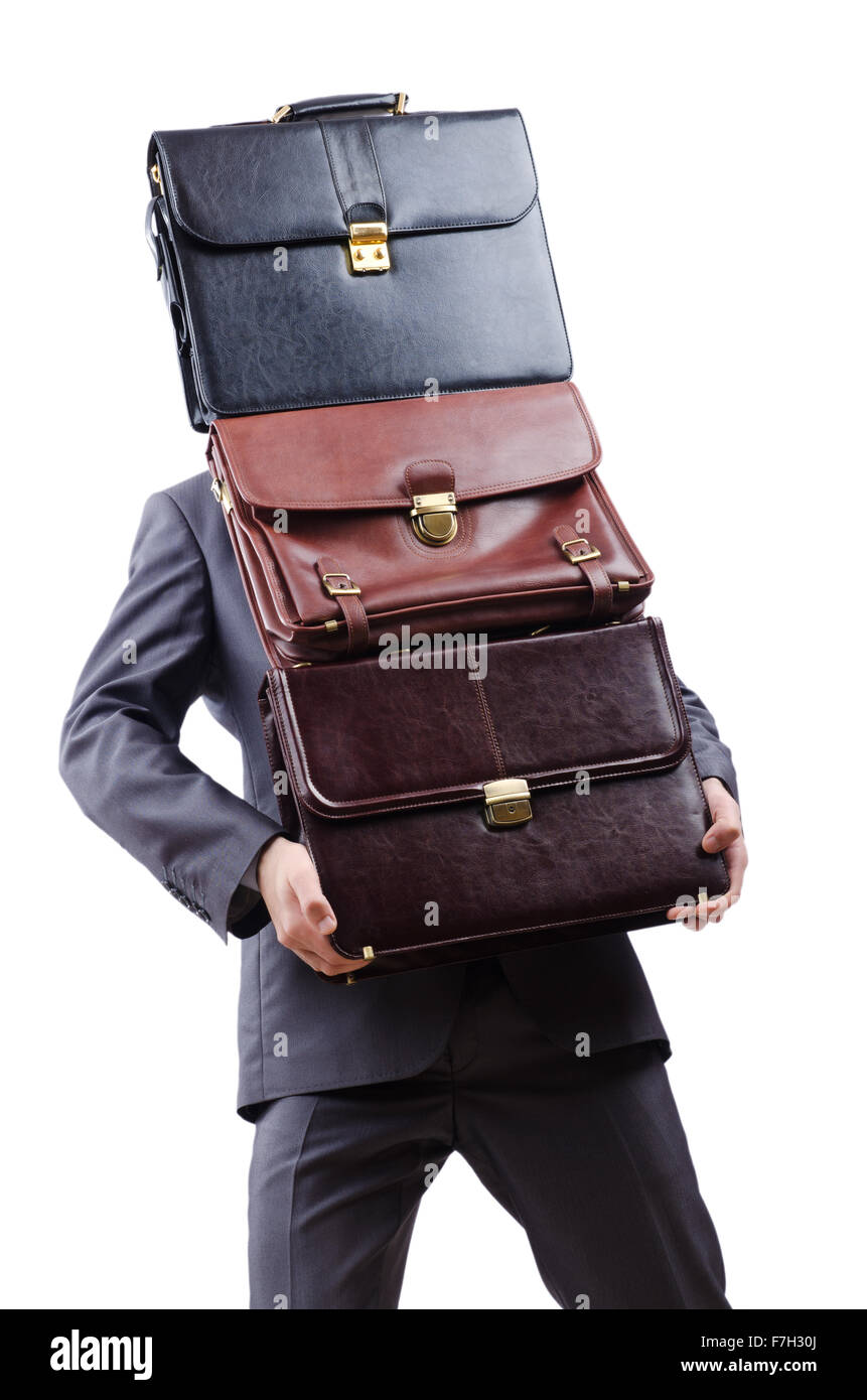 Businessman with briefcase on white Stock Photo - Alamy