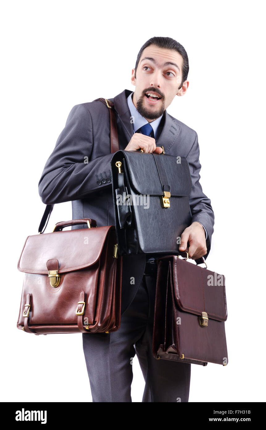 Businessman with briefcase on white Stock Photo - Alamy