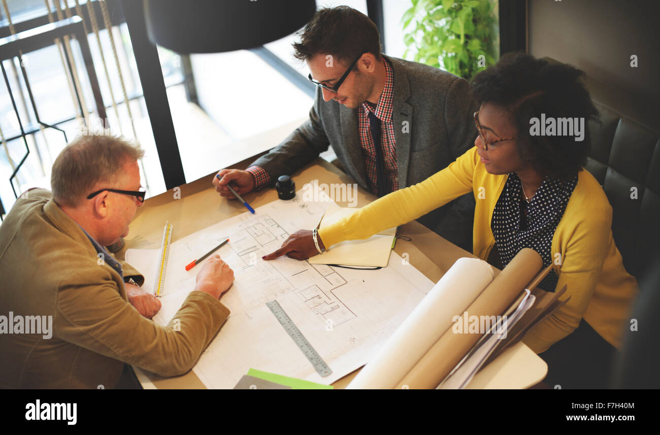 Group Architect Meeting Planning Blueprint Concept Stock Photo - Alamy