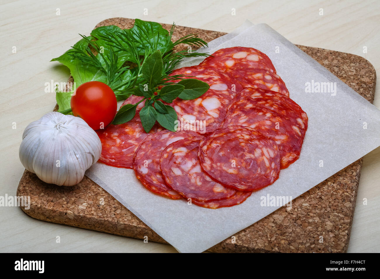 Chorizo sausage - spanish salami on the wood background Stock Photo - Alamy