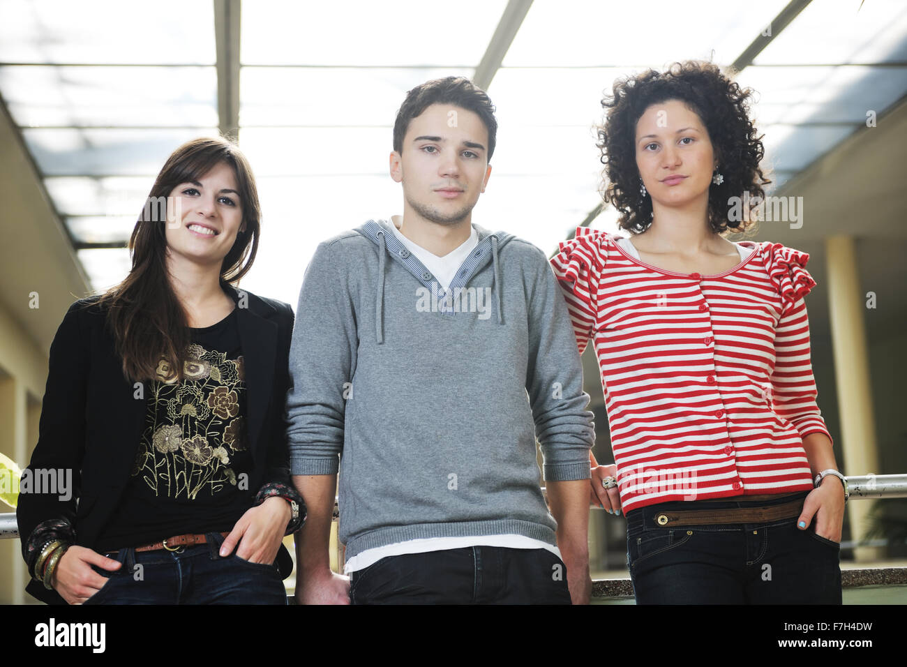 happy students people group portrait at university indoor building ...