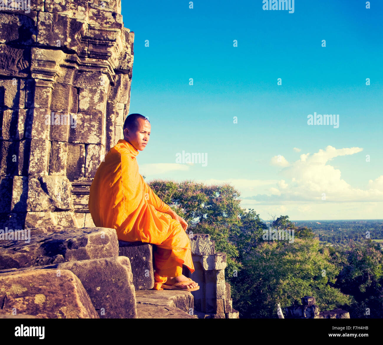 Contemplating Monk Angkor Wat Siam Reap Cambodia Concept Stock Photo ...