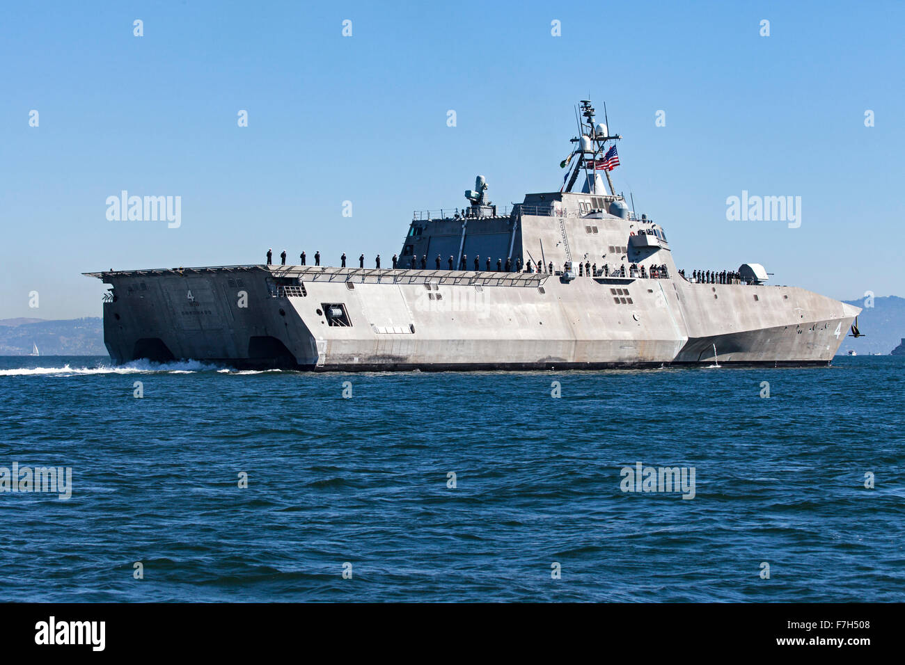 The Independence-class littoral combat ship USS Coronado (LCS-4) on San ...