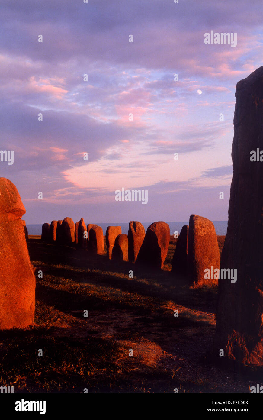 Ales stenar at Österlen under sunset skies. Megalithic monument in ...